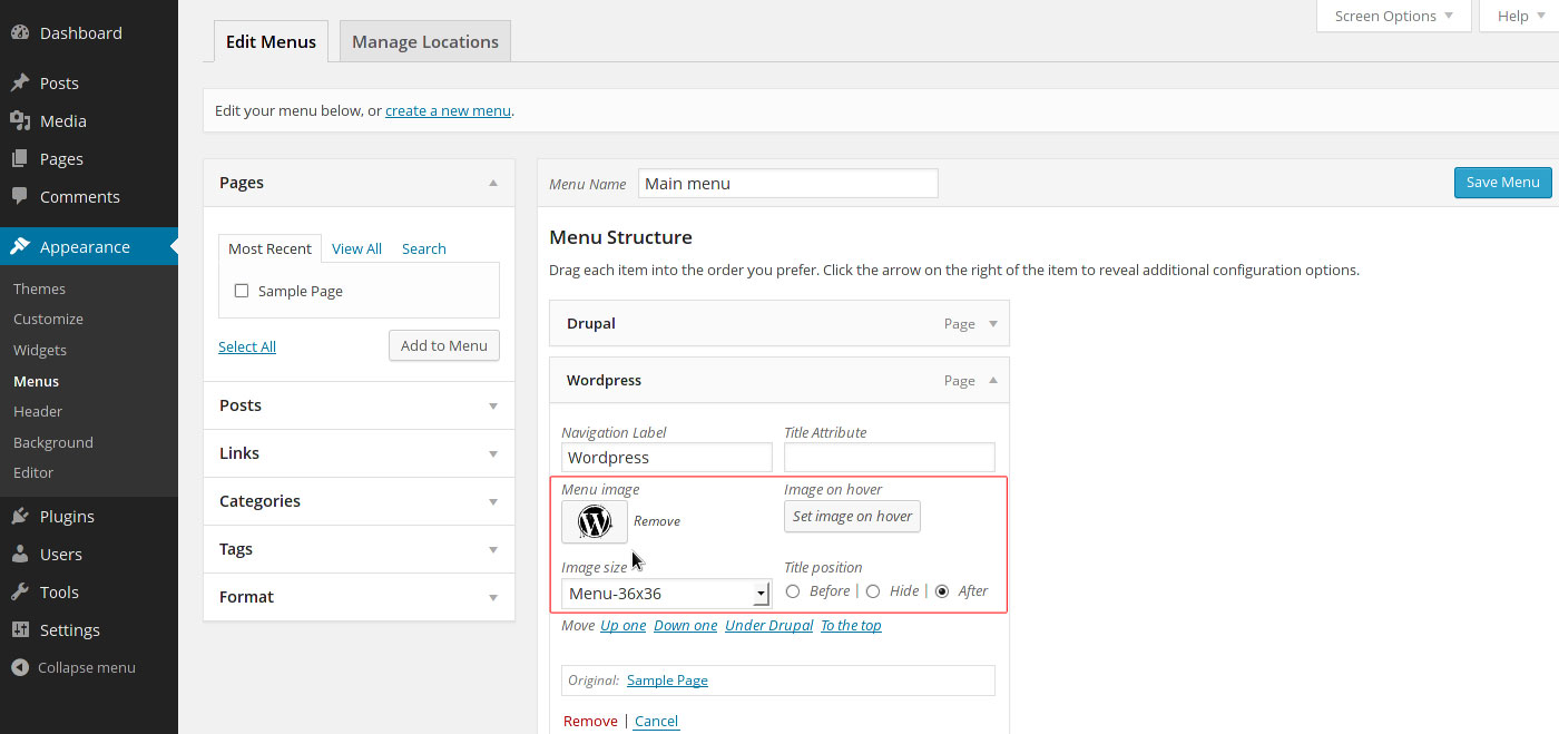 how to add icon image to link navigation menu in WordPress?